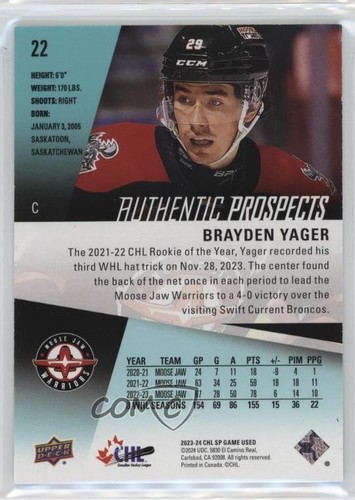 2023-24 SP Game Used CHL Edition Teal Patterned Foilboard /249 Brayden ...