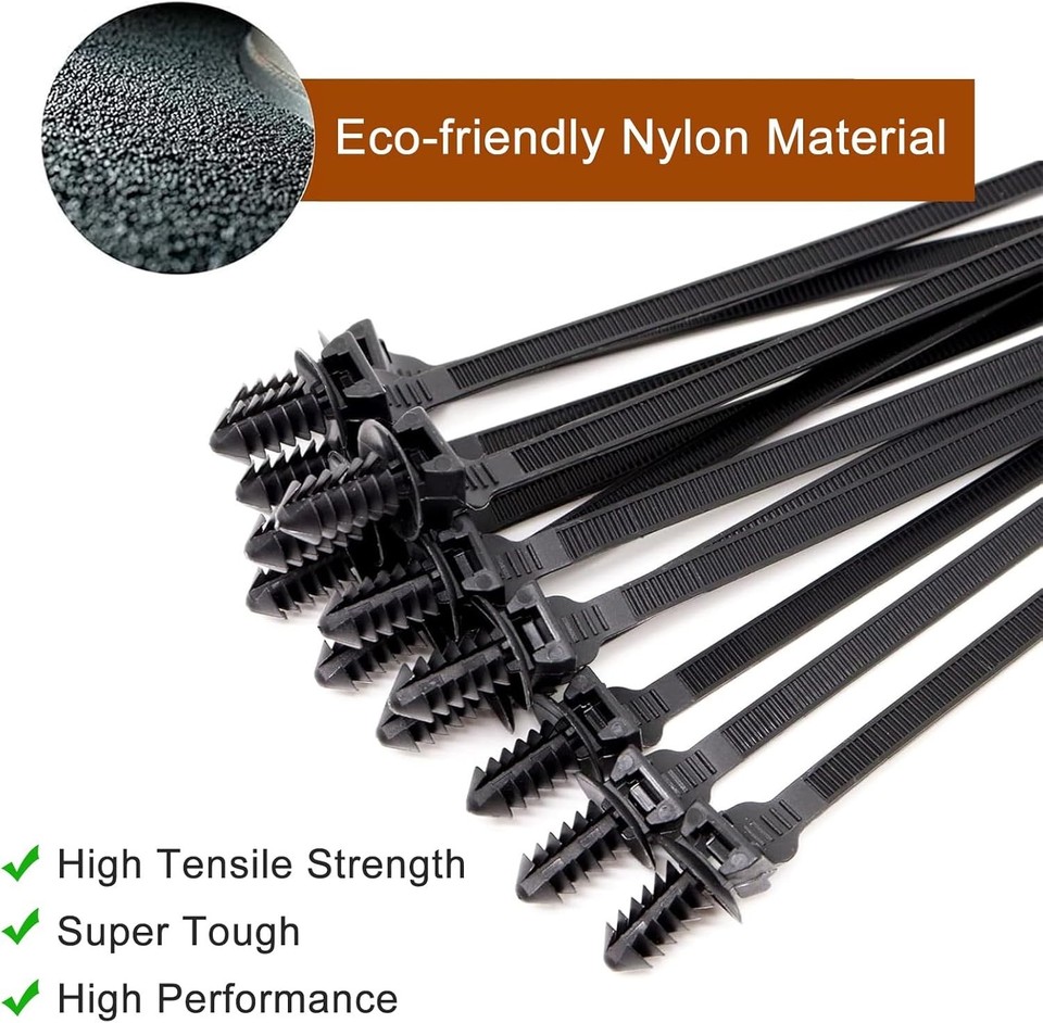 Push Mount Zip Ties, 8 inch Cable Zip Tie Black Wire Tie with Push Pin ...