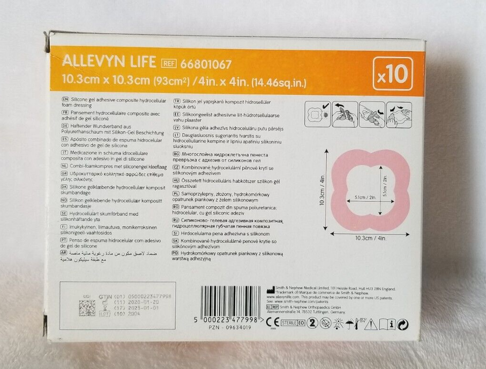 Smith&Nephew 66801067 Allevyn Life Silicone Adhesive Foam Dressing 4" x ...