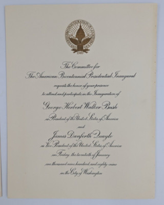 1989 Inauguration Inaugural Invitation President George H. W. Bush ...