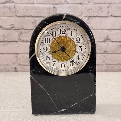 Vintage Black Marble Clock Handcrafted Restored Italian Timepiece Stone ...