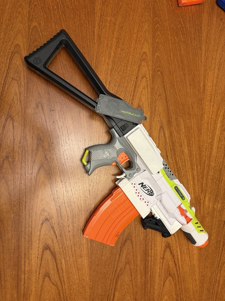 NERF N-Strike Elite Modulus Stryfe + Worker Ak Stock + Attachments | eBay