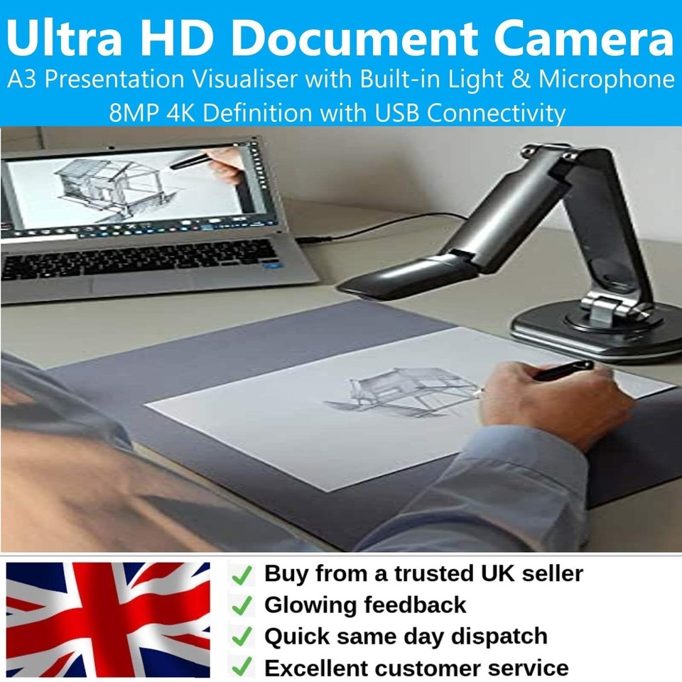 A3 Document Camera Visualiser | Ultra HD 8MP 4K USB Jourist DC80 LED ...