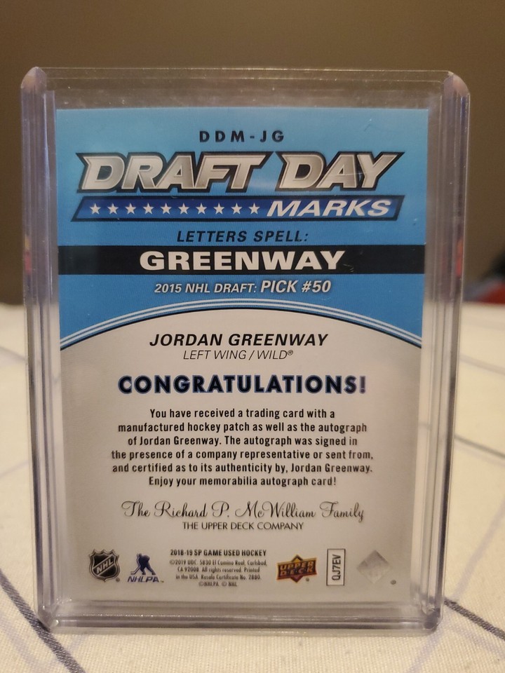 2018-19 SP Draft Day Marks Jordan Greenway Patch Auto 8/35 | eBay