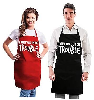 Funny Aprons — Couples His And Her Gifts — Anniversary, Trouble (Red ...