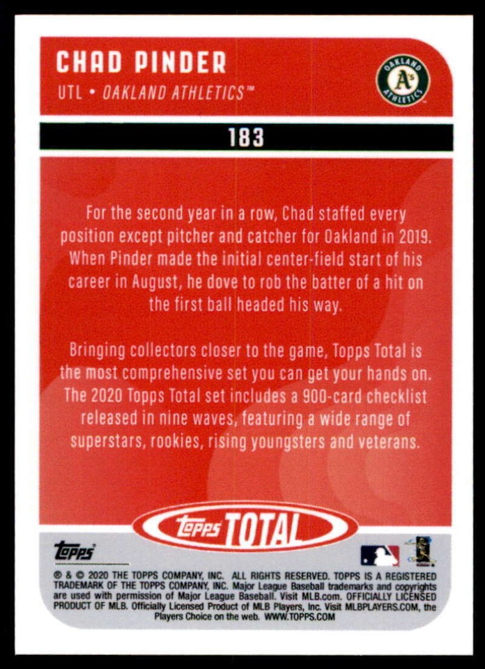 Chad Pinder 2020 Topps Total Red #183 /10 Athletics | eBay