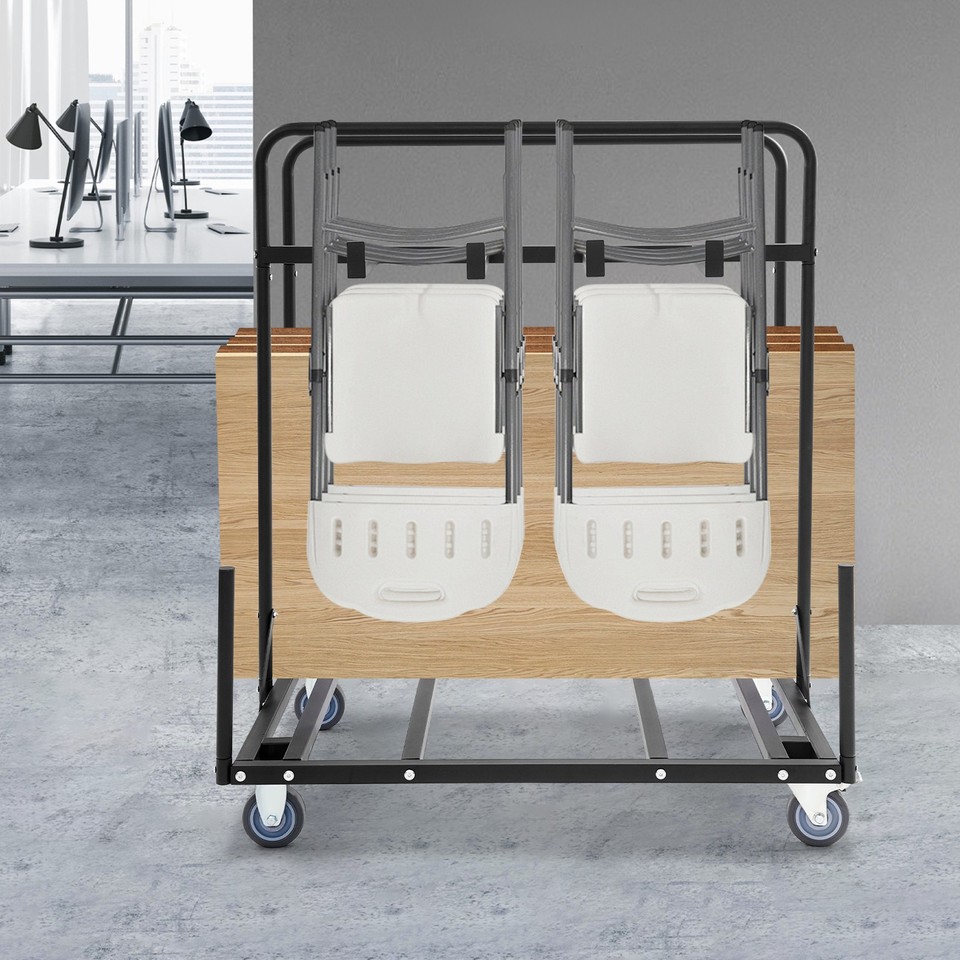 Portable Folding Table & Chair Cart with Round Table Dolly with ...