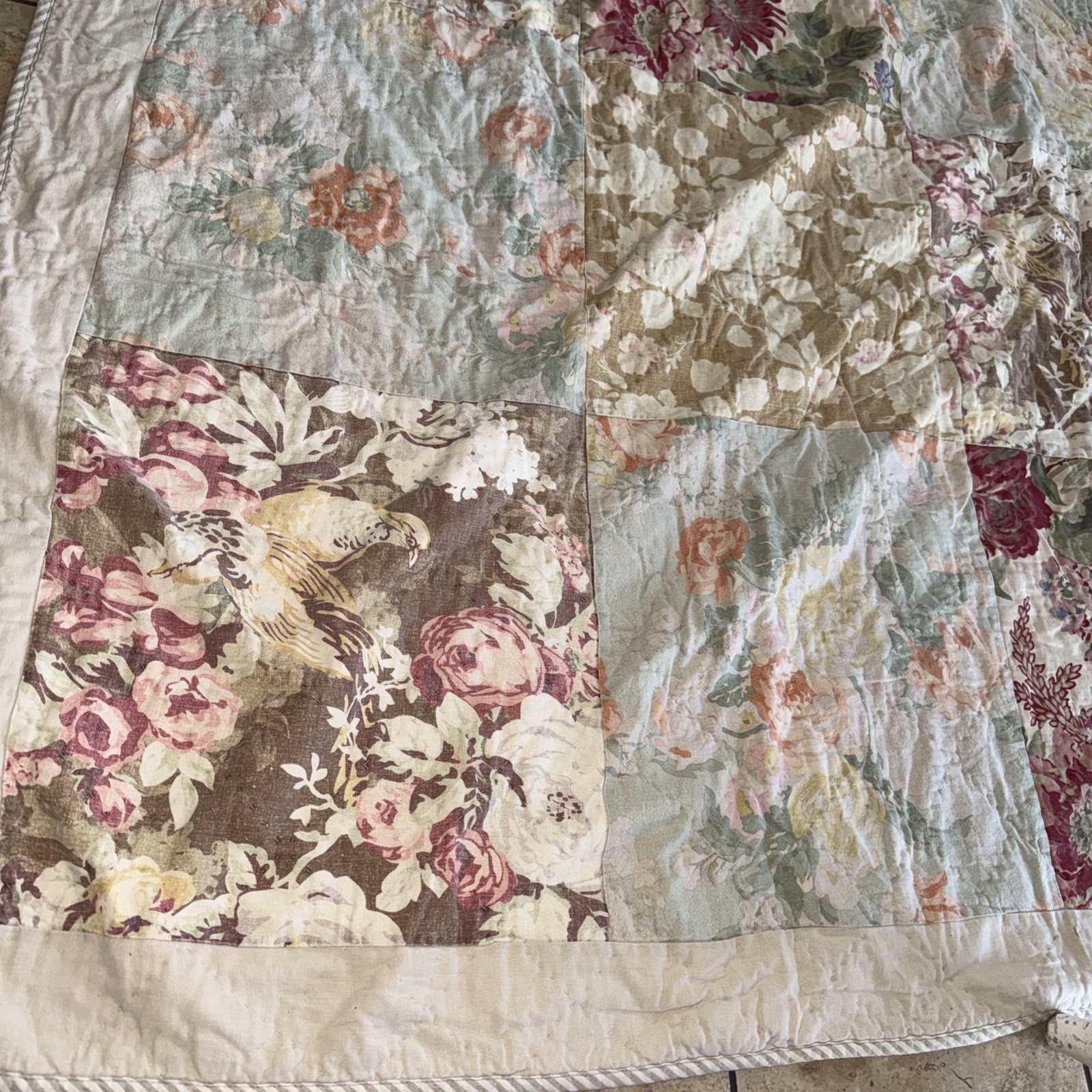 Pottery Barn Carolina Patchwork Floral Reversible Linen Cotton Quilt ...