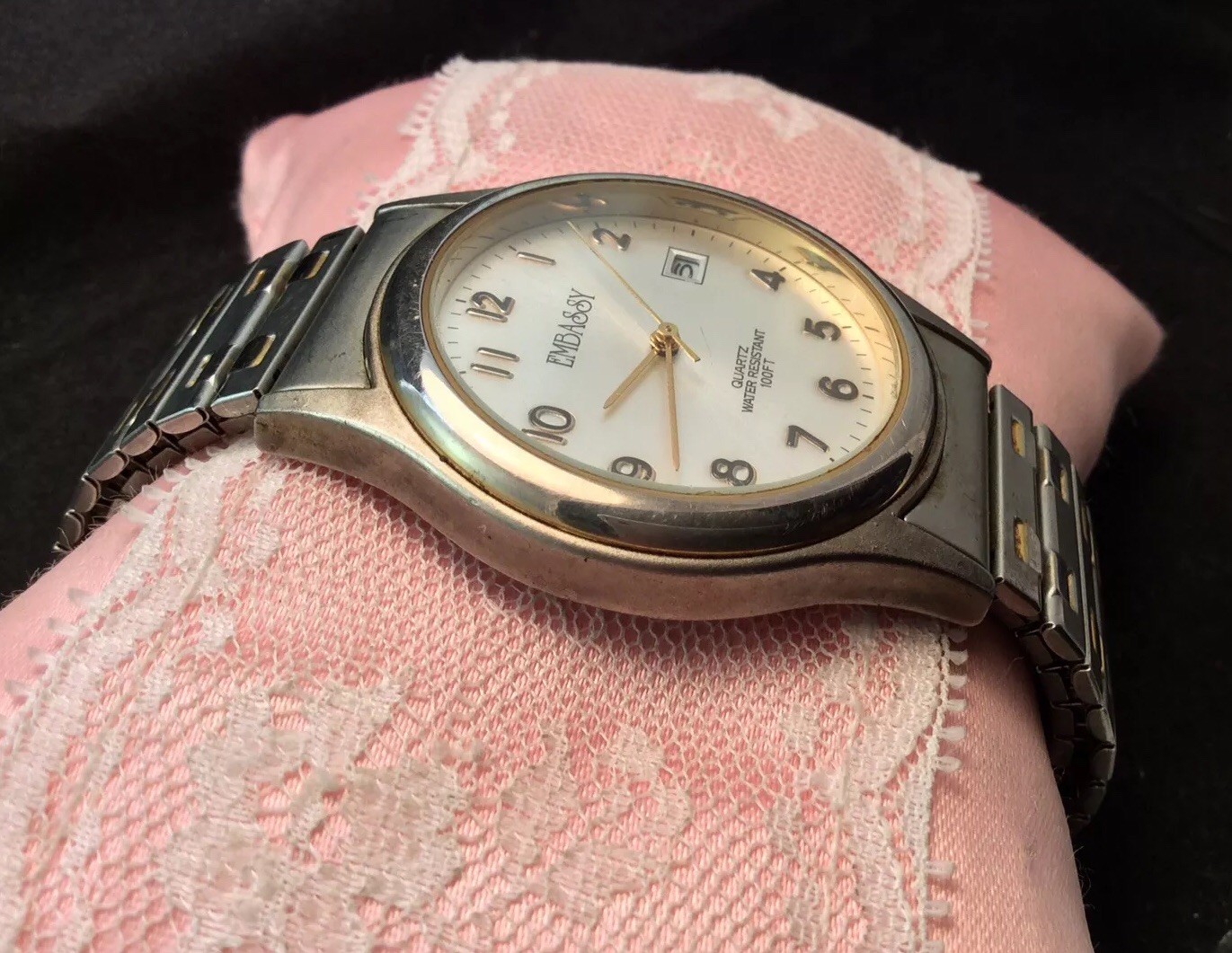 Embassy Big Face Quartz Wrist Stretch Silver Band Watch With Date ...