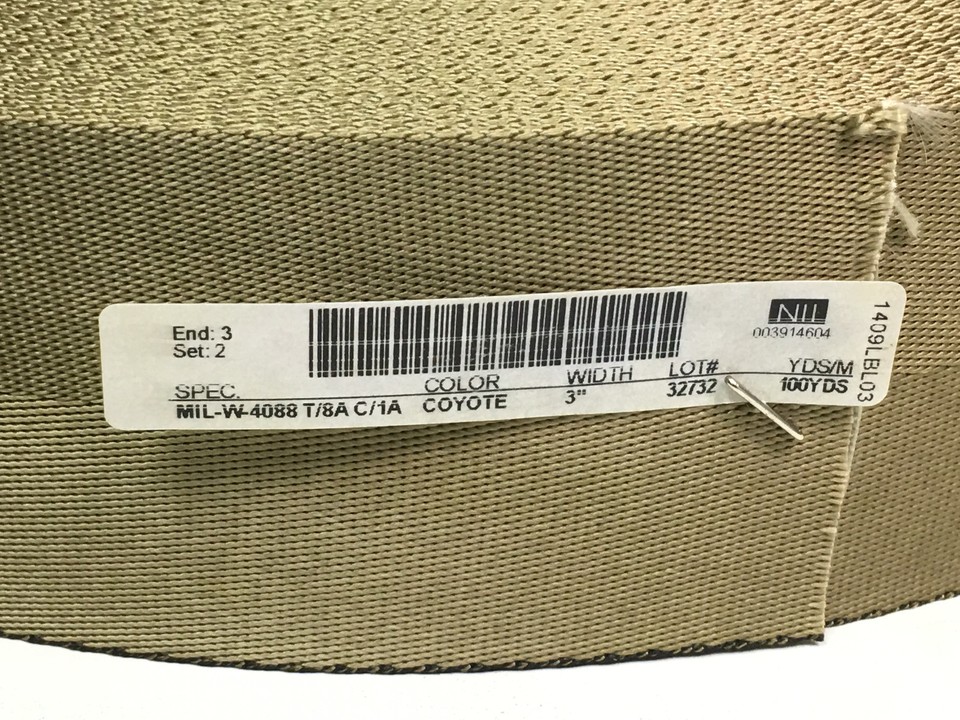 5 YARDS - 3 Inch MilSpec Military Webbing MIL-W-4088 T/8A C/1A COYOTE ...
