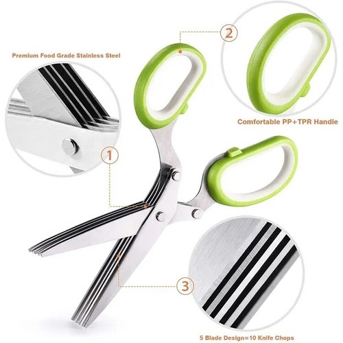 5 Blade Shredding Herb Scissors Shear Shed Paper Document Kitchen ...