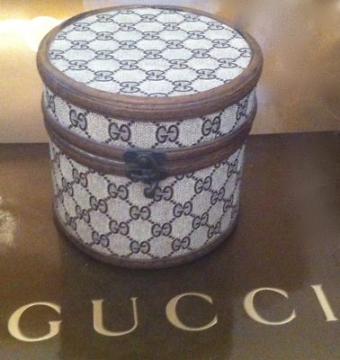 GUCCI Collectible BOX Leather Wood GG Logo Canvas Trinket Holder ...