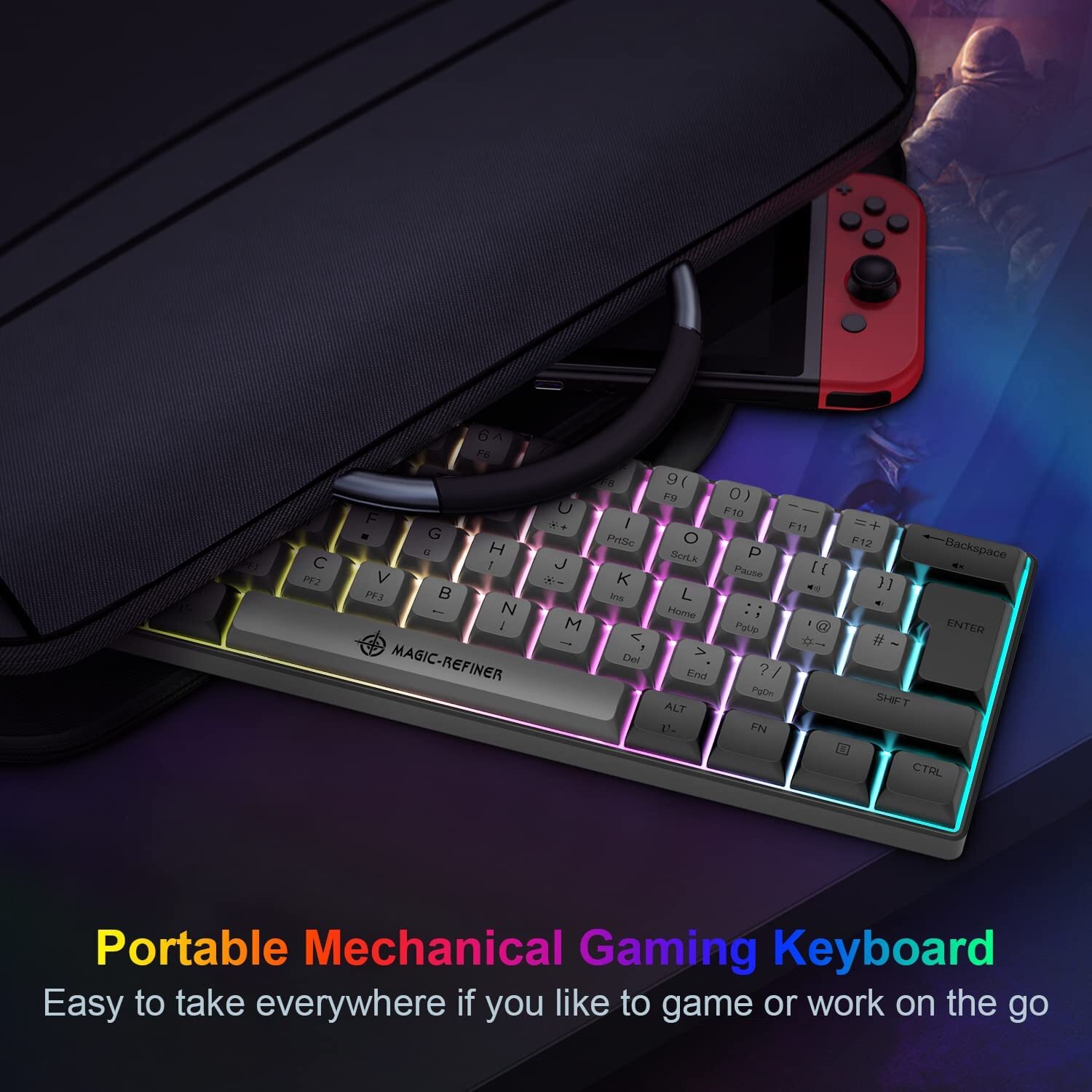 Mechanical Keyboard UK Layout Compact 62 Key Gaming RGB Backlit USB C ...