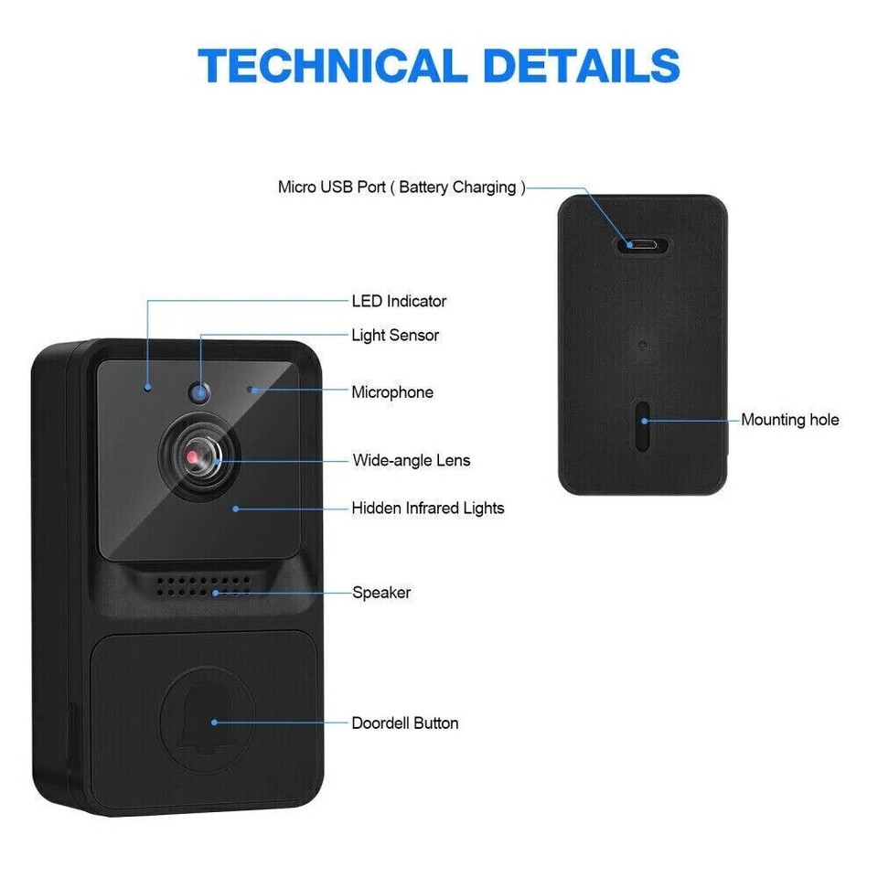 Smart WiFi Wireless Video Doorbell Security Ring Phone Camera Door Bell ...