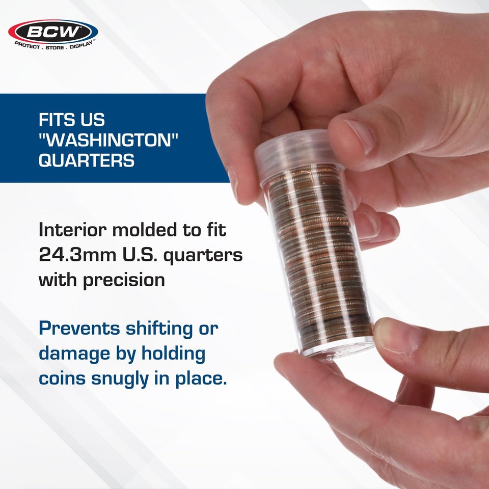 Quarter Coin Storage Tubes 100 ct Archival Quality Plastic Coin Holders ...