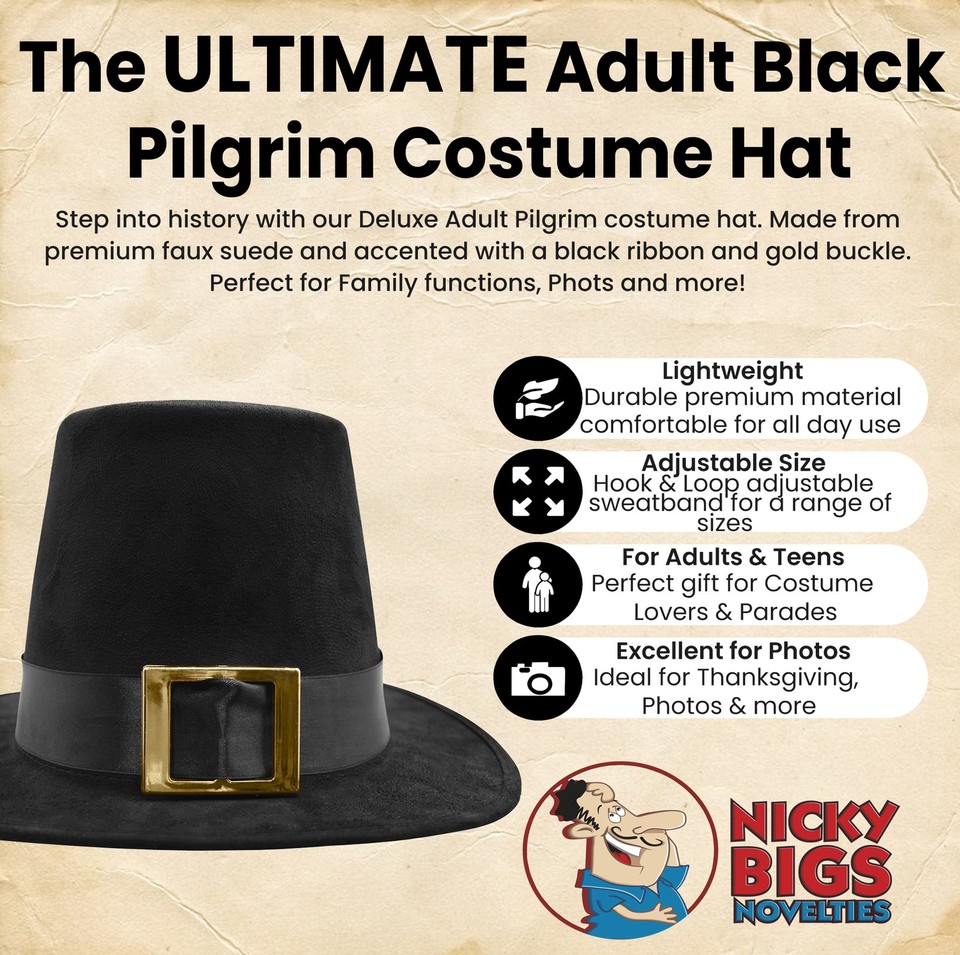 Adult Pilgrim Hat With Buckle Quaker Top Hat Thanksgiving Costume ...