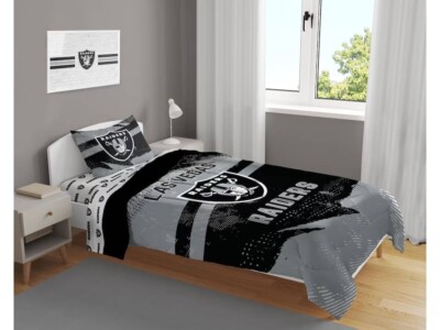 Las Vegas Raiders NFL Slanted Stripe 4-Piece Twin Bed Set - F49451990 ...
