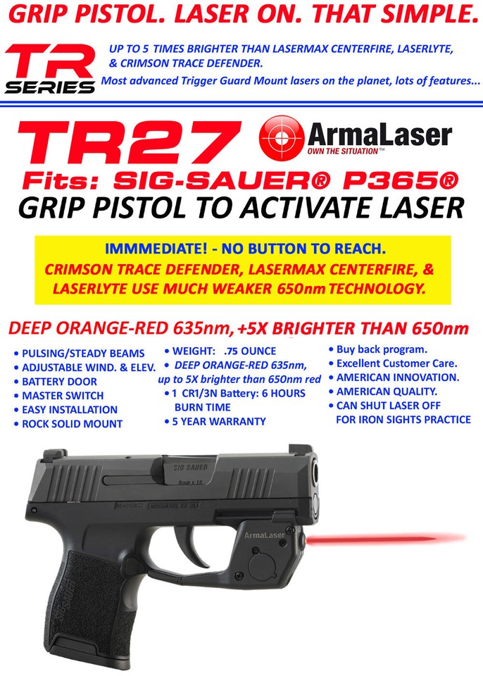 ARMALASER TR27 RED LASER SIGHT for Sig Sauer SAS P365 P365 XL w/ Laser ...