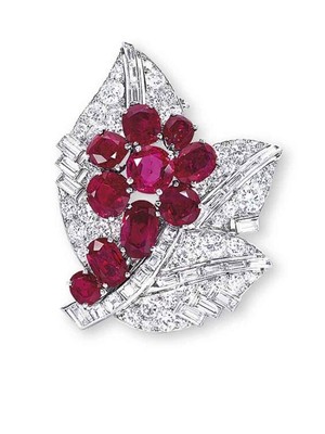 Oval Lab Ruby Leaf Design Brooch 925 Sterling Silver Authentic Art Deco ...