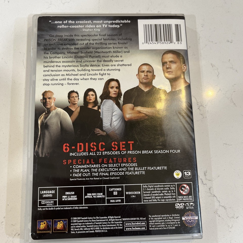 Prison Break - Season 4 (DVD, 2009, 6-Disc Set) Tested - Plays Great | eBay