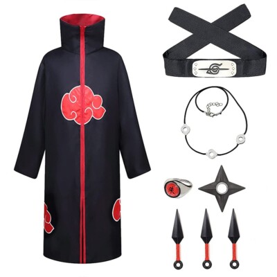 Naruto Akatsuki Cloak Robe Anime Costume Cosplay Itachi Outfit Headband ...