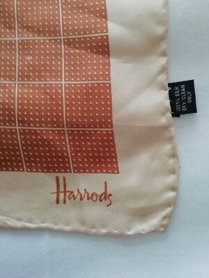 HARRODS - LADIES FINE SILK SCARF - SQUARE PATTERN - BEIGE BORDER - 100% ...