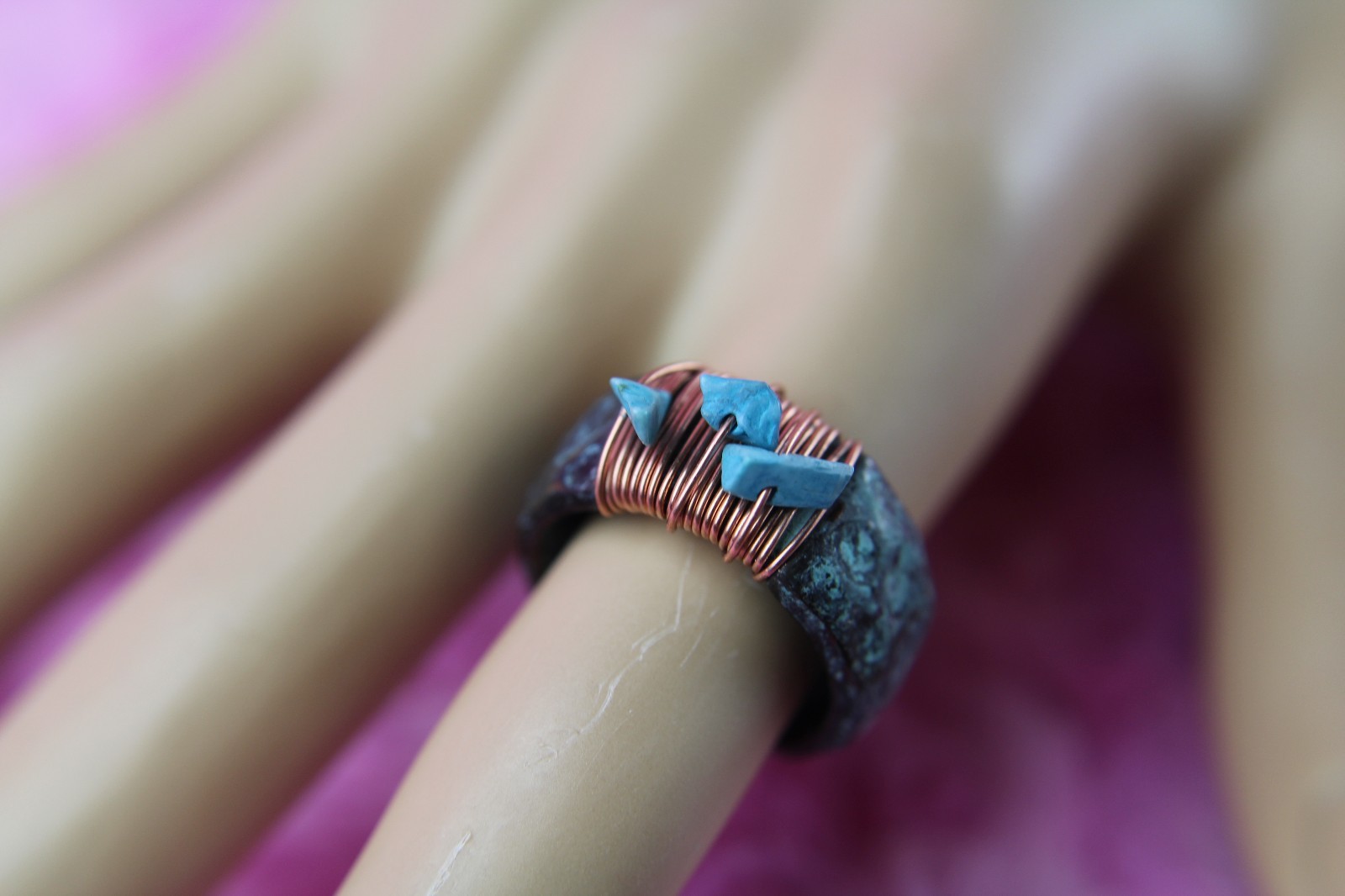 Boho Copper Turquoise Bent Metal Angular Stone Cuff Ring | eBay