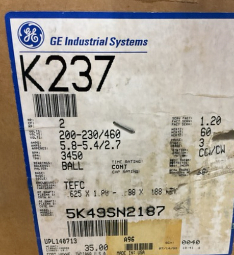 GE K237 5K49SN2187 ELECTRIC MOTOR 200-230/460 | eBay