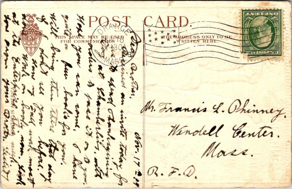 Thanksgiving Day Greetings Postcard Turkey, Pilgrim Holding Rifle Gun ...