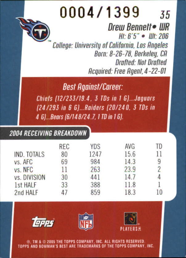 2005 Bowman's Best Blue Denver Broncos Football Card #35 Drew Bennett /1399 | eBay