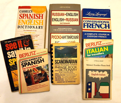 VTG. LOT OF 8 LANGUAGE STUDY AIDS FRENCH ITALIAN SPANISH RUSSIAN ...