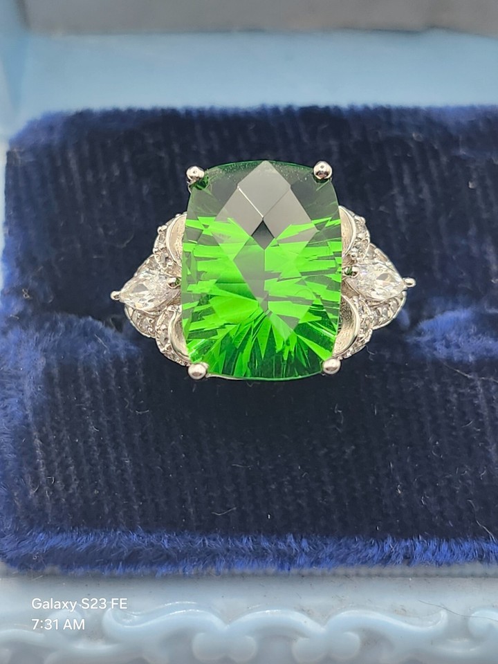 Stauer Stering Silver w/ Top Faceted Green Helenite & CZ Ring Size 7 | eBay
