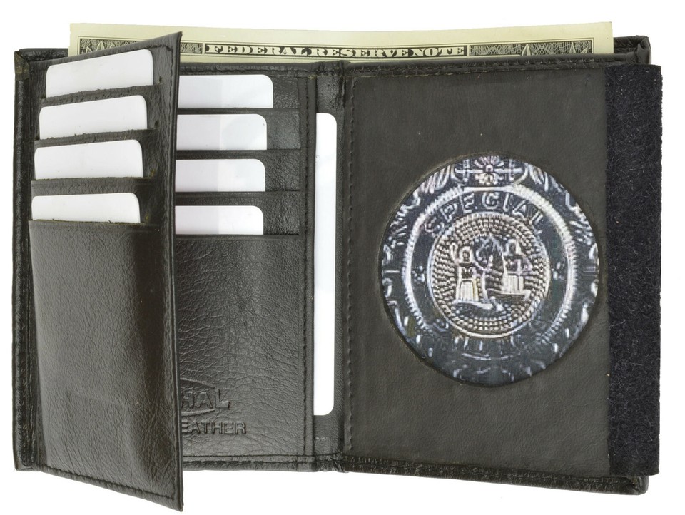Badge Police Cut Out ID Holder Wallet Genuine Leather Black Shape ...