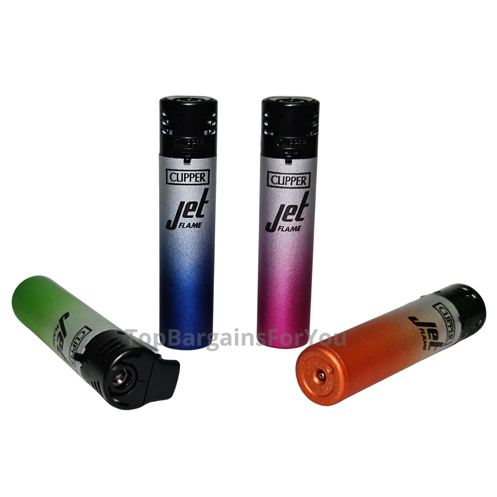 Clipper Lighter Full Set ROUND JET BLACK SILVER TOP Windproof Gas ...