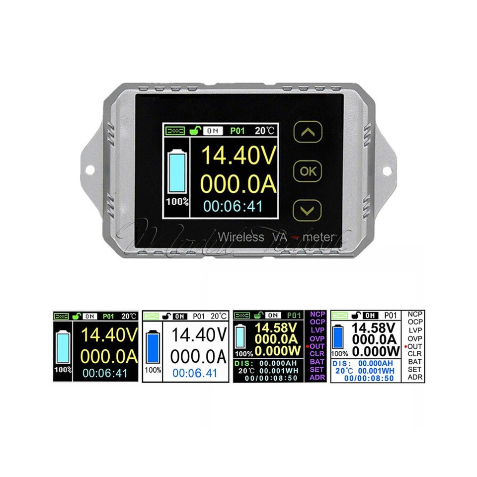 Wireless DC 0-50A 0-100V Ammeter Voltmeter Power Meter Current Voltage ...