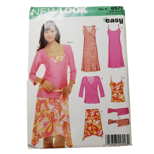 New Look 6571 Sewing Pattern Womens Sz 8-18 Dresses Tops Skirt Belt ...