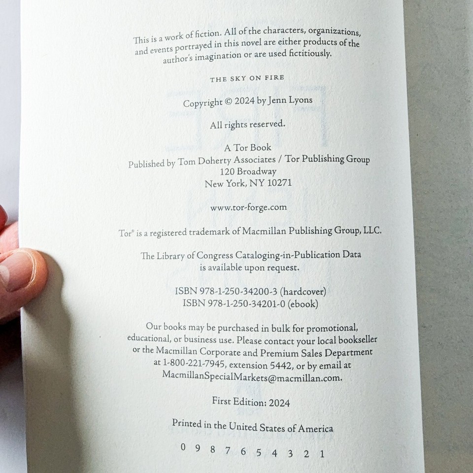 THE SKY ON FIRE by Jenn Lyons *07/24 ARC* TOR Books Advanced Reader ...