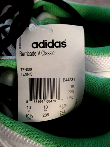 ADIDAS BARRICADE V TENNIS SHOES MEN 10 1/2 NEW IN BOX WHITE W BLACK W ...