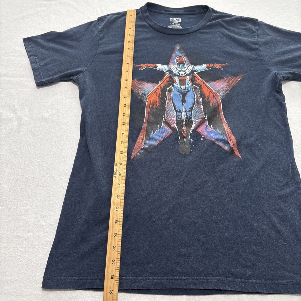 Captain America Mens Graphic Marvel Comics T Shirt Sz L Navy Sam Cap ...