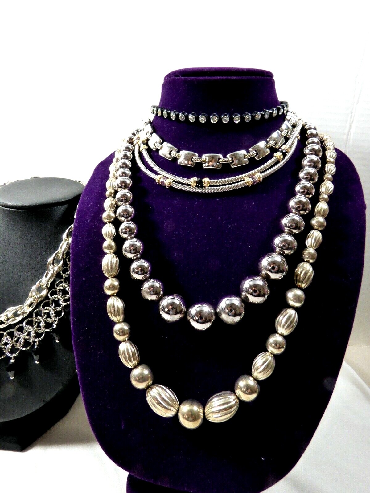 Lot of 8 fancy silver tone metal fashion multi style link chains ...