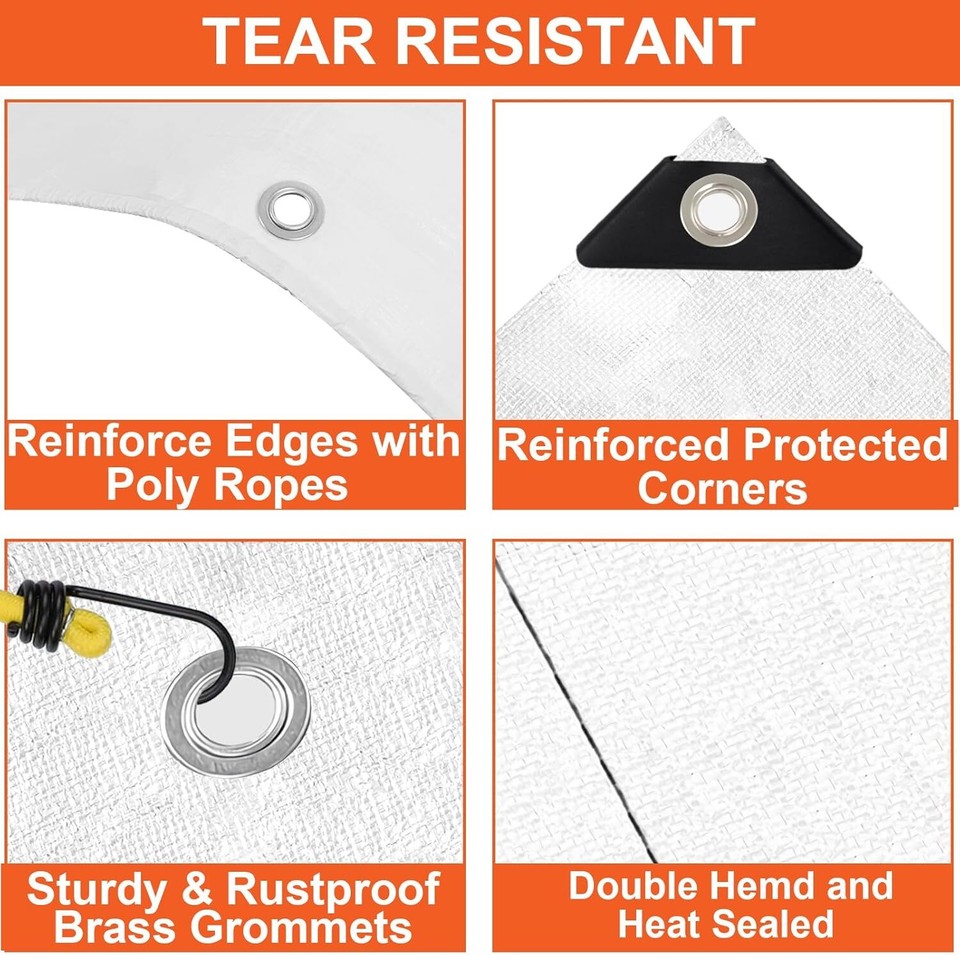 14 Mil Waterproof Poly Tarp Tear Rip Resistant Canopy Tarpaulin w/Metal ...