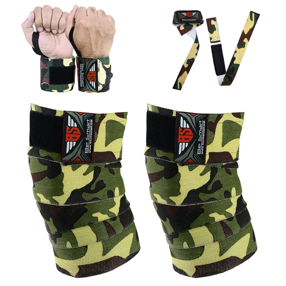 Knee Wraps Weight Lifting Body Building Gym Training Support Leg Wrist ...