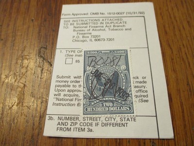 NFA Tax Stamp Firearm Machine Gun $200 revenue ATF | eBay