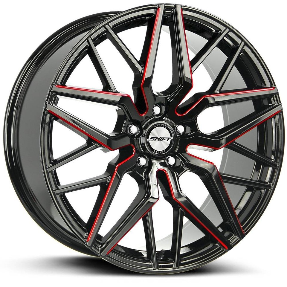 4-New 18" Shift H33 Spring Wheels 18x8 5x112 35 Black Milled Red Rims ...