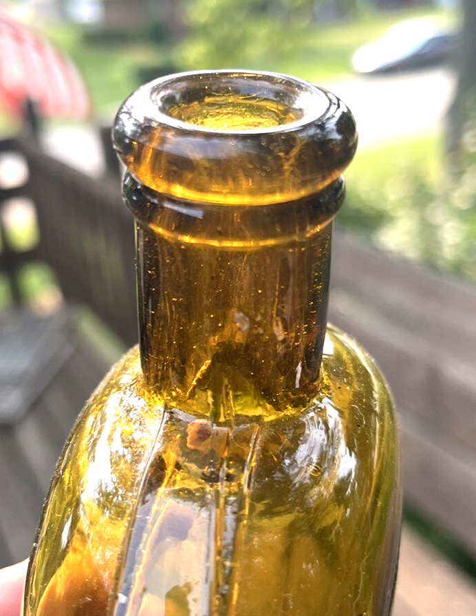 NICE YELLOW AMBER COLORED STRAP SIDE WHISKEY FLASK PINT 1880'S ERA ...