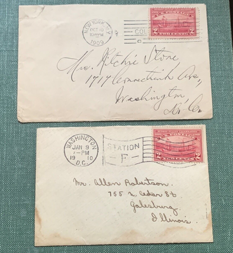 1909-10 COVERS 2c HUDSON FULTON STAMPS ! WASH DC FLAG +NY MACHINE ...
