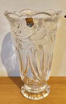 Hand Cut Lead Crystal Vase Made in Poland scalloped edge 24% Pbo ...