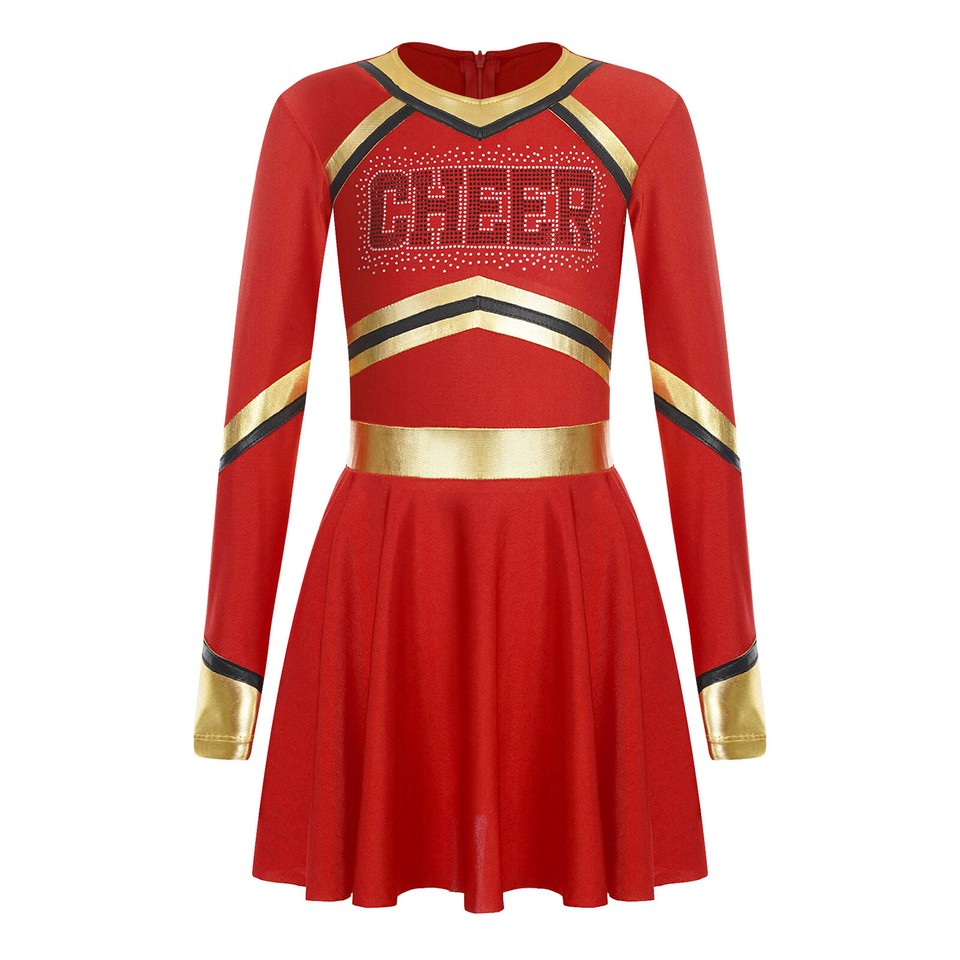 Kids Girls Dresses Fancy Dress Dance V Neck Cheerleading Glittery ...