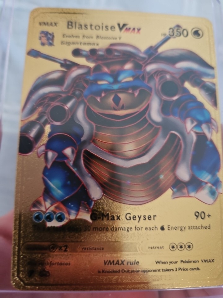Pokemon Blastoise Vmax Gold Foil Fan Art Vinyl Textured Collector Card ...
