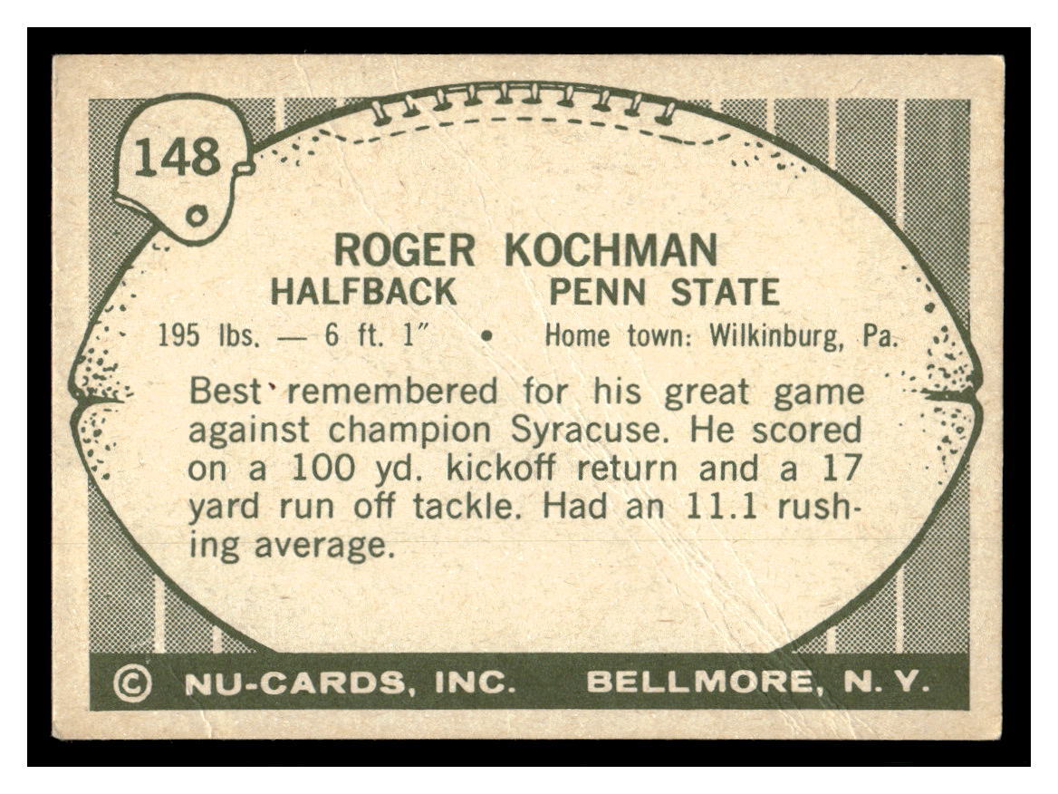 1961 Nu-Cards Football Stars - #148 Roger Kochman (RC) for sale online ...